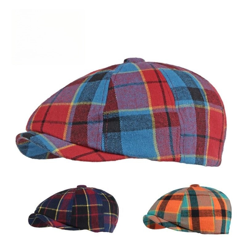 Men’s Plaid Flat Cap – Classic Octagonal Newsboy Style